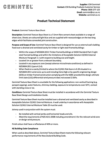 Product Technical Statements - Cemintel NZ